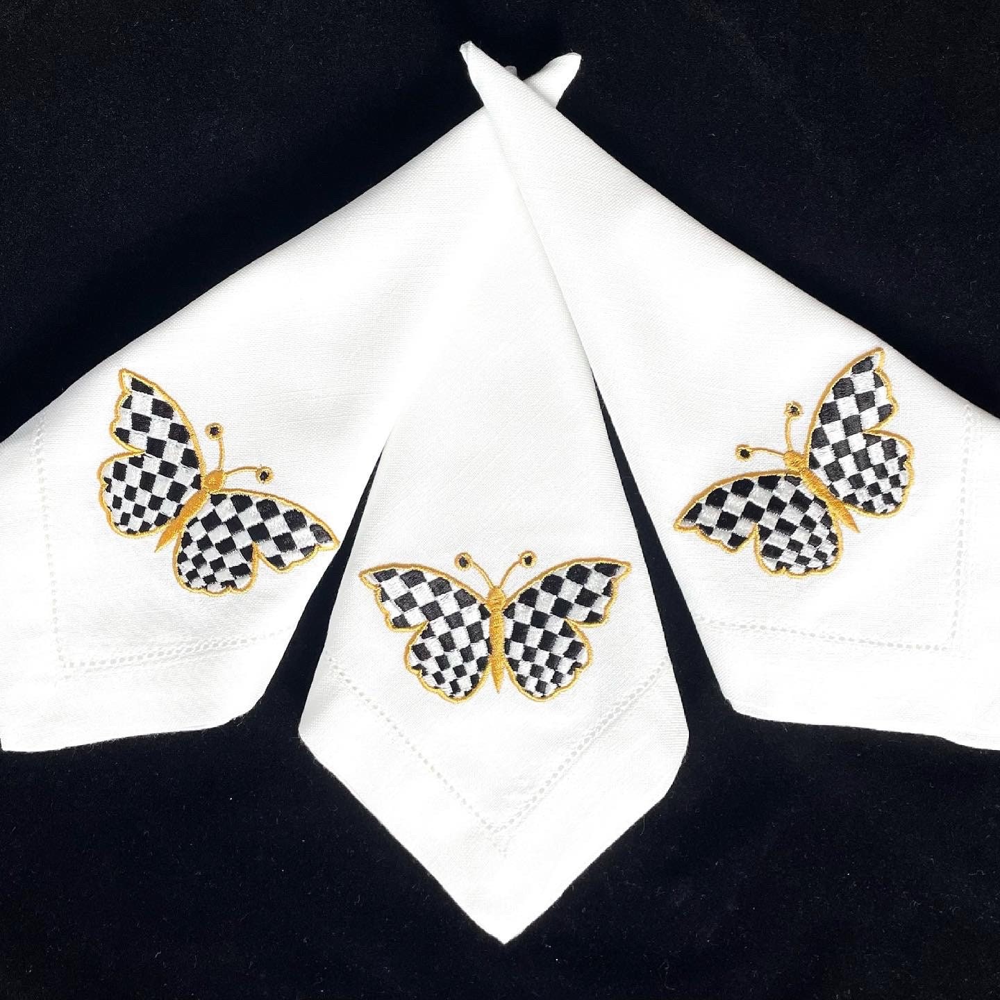 Customized Embroidery Butterfly Dinner Napkin | Hemstitch Linen Napkin ...