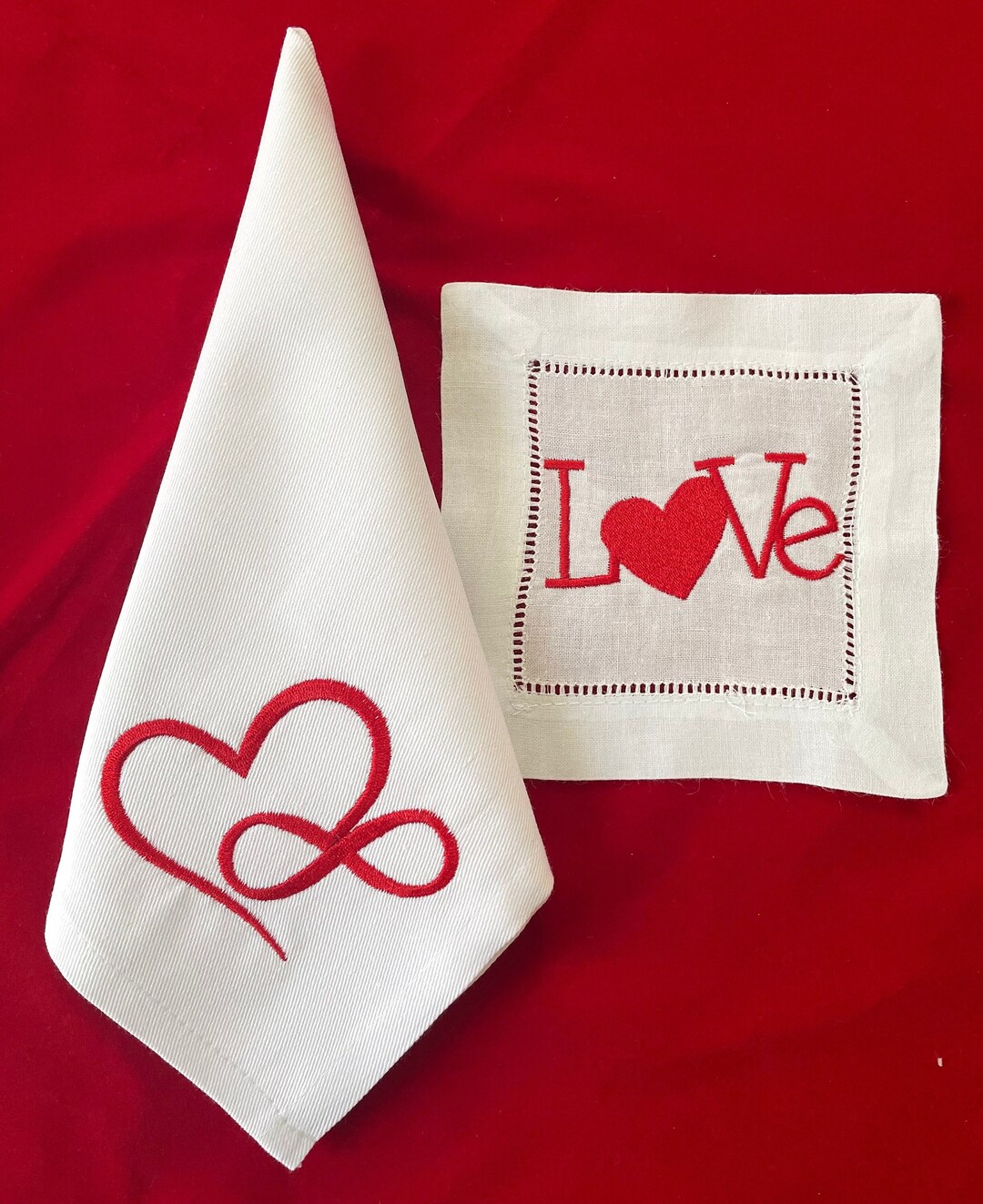Valentine’s Day Heart Napkins | Embroidered Dinner Napkin | Love ...