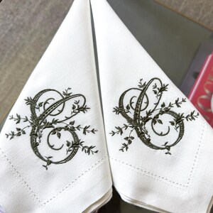 Custom Embroidered Victorian Monogram Napkin | Personalized Linen ...