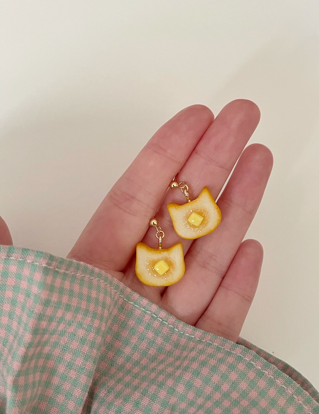Cat Shaped Toast With Syrup and Buttercream 14K Gold Filled Earrings ...
