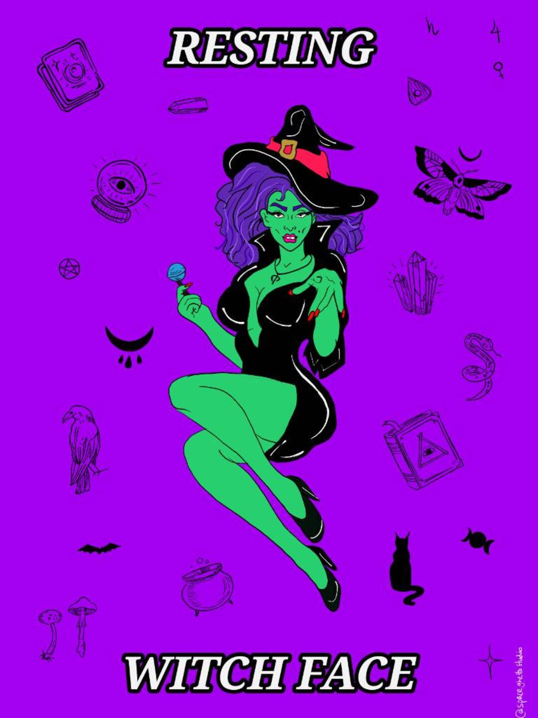 Resting Witch Face Occult Baddie Digital Print Art Christmas T