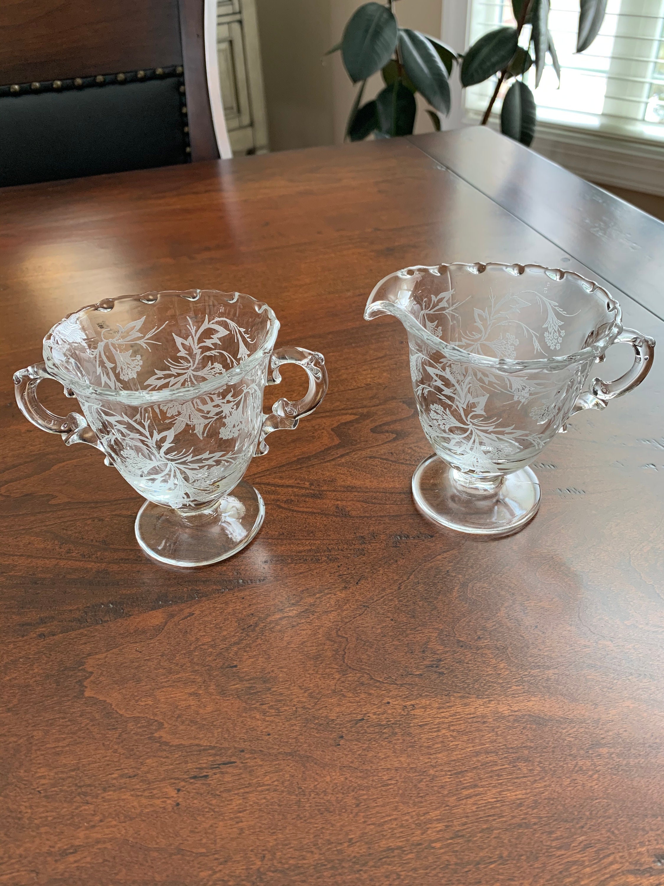 Vintage Fostoria Etched Glass Heather Sugar And Creamer Etsy