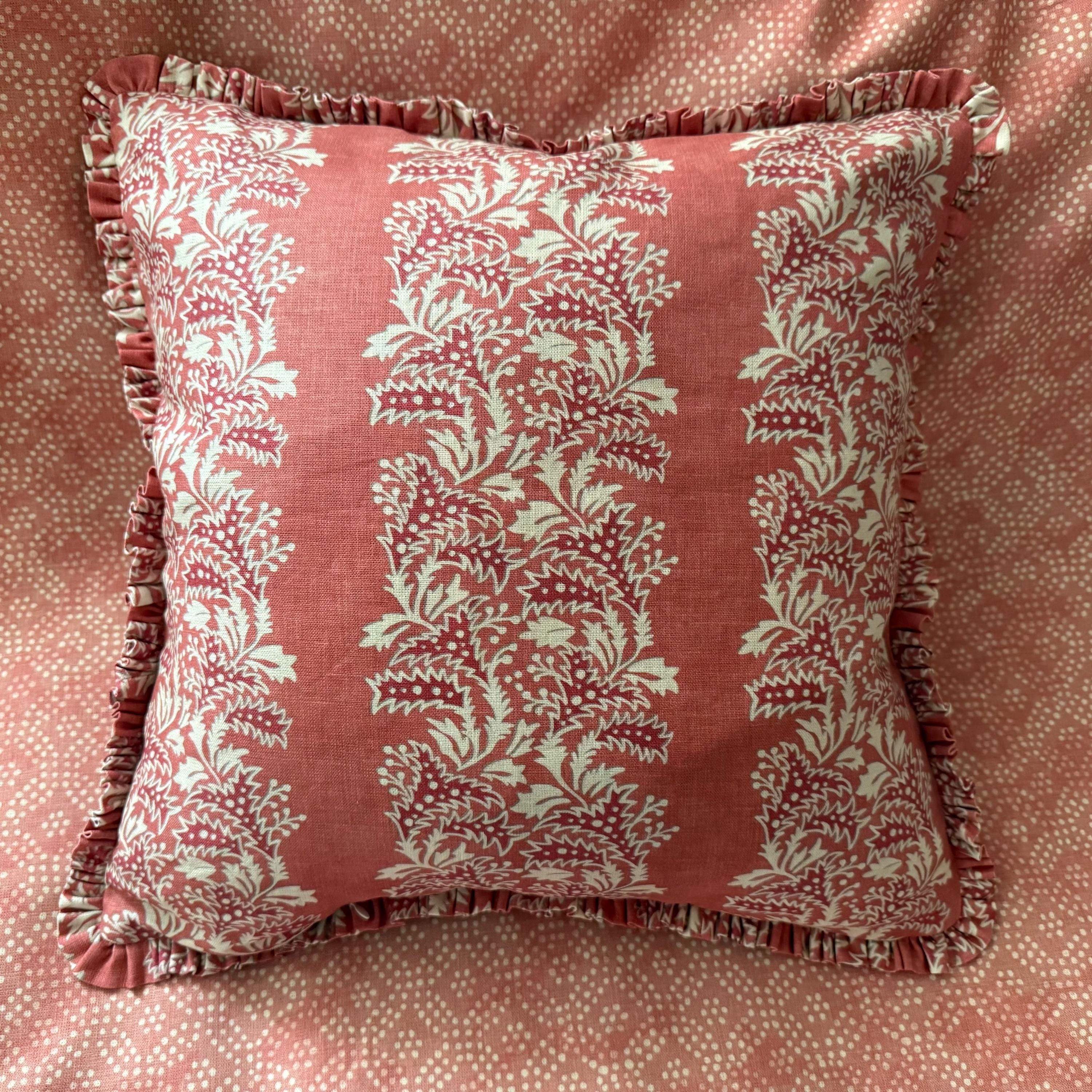 Coral Rose Linen Pillow Cover – Floral Stripe Decorative Throw Pillow ...