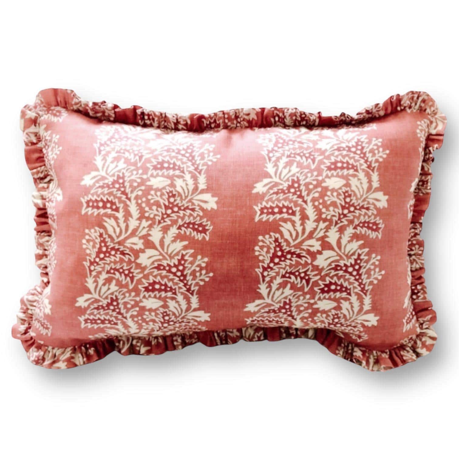 Coral Rose Linen Pillow Cover – Floral Stripe Decorative Throw Pillow ...