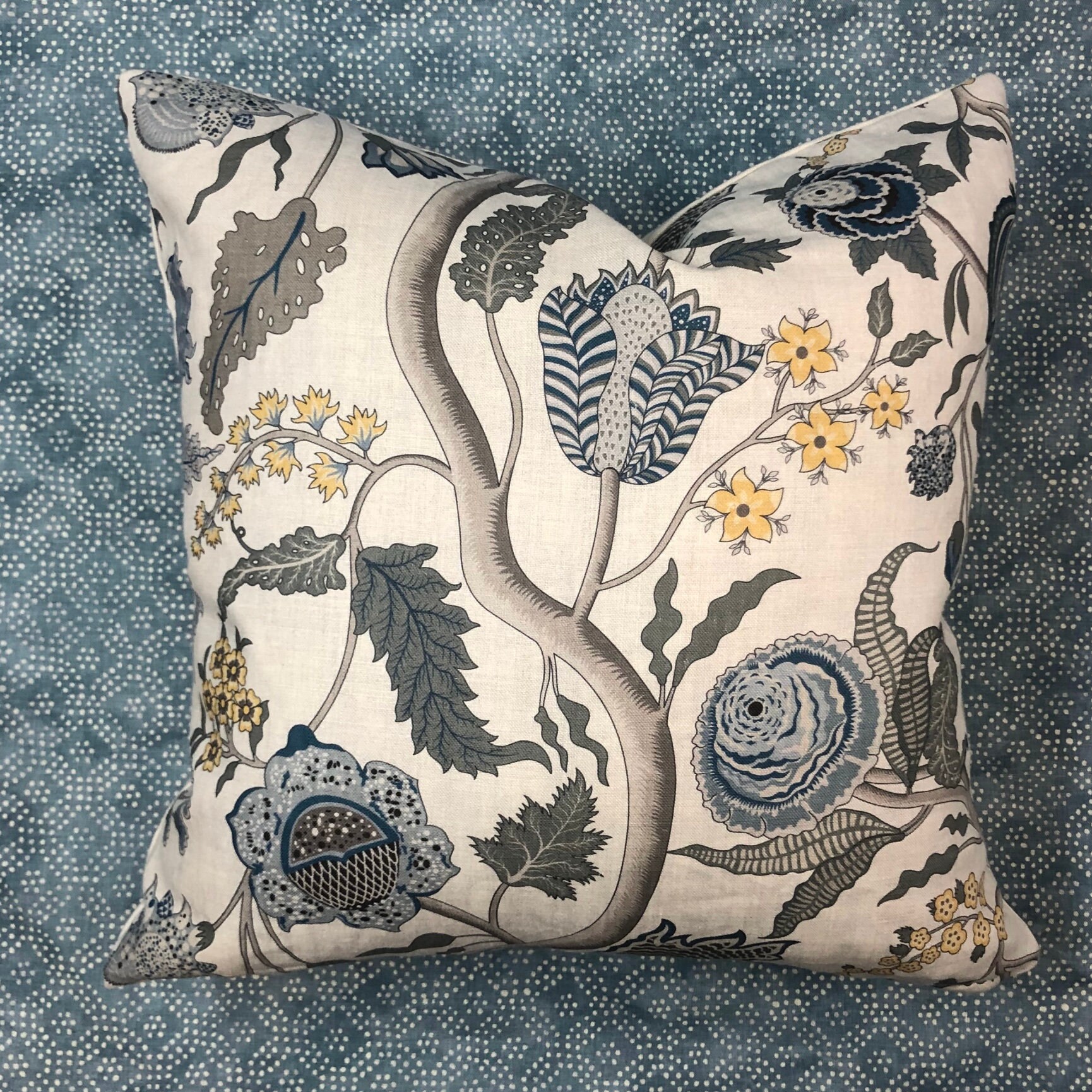 Hampton Style Botanical Pillow Cover/high End Designer/blue Floral ...