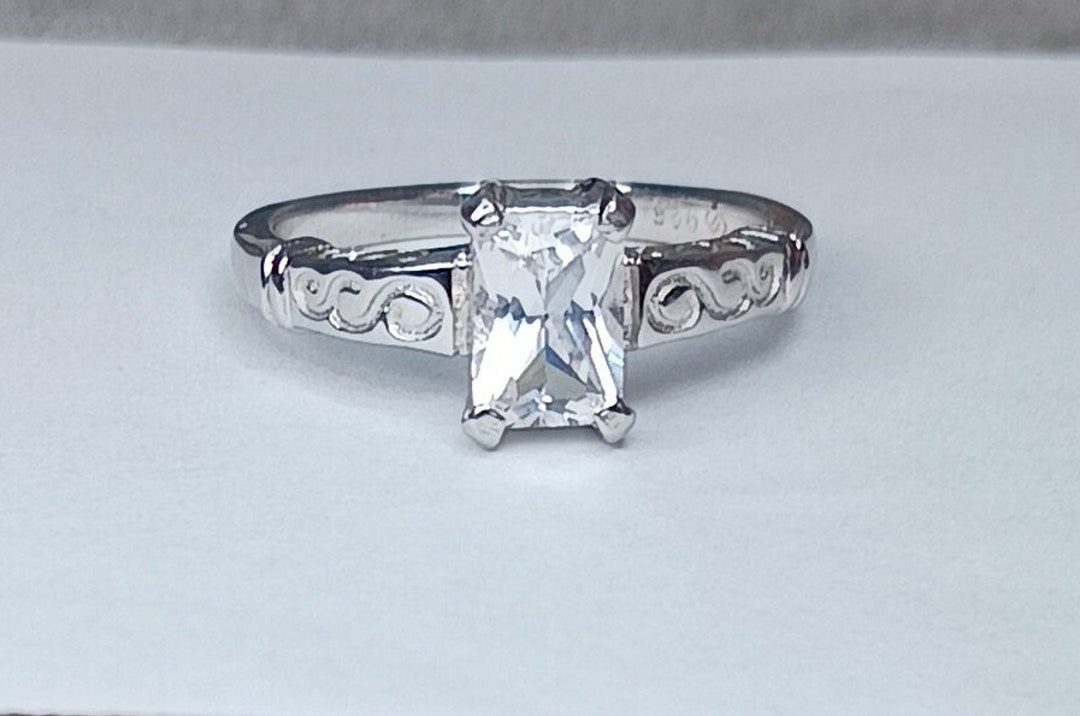 7x5mm Danburite Ring. Sterling Silver Solitaire Ring. Clear Faceted ...