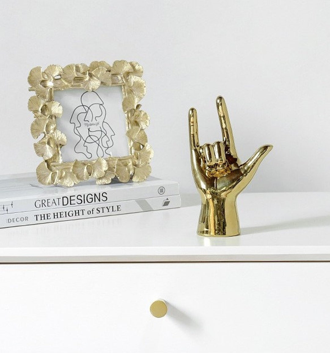 Gold Hand Statue Sculpture Gesture Finger Figurines Modern Plated ...