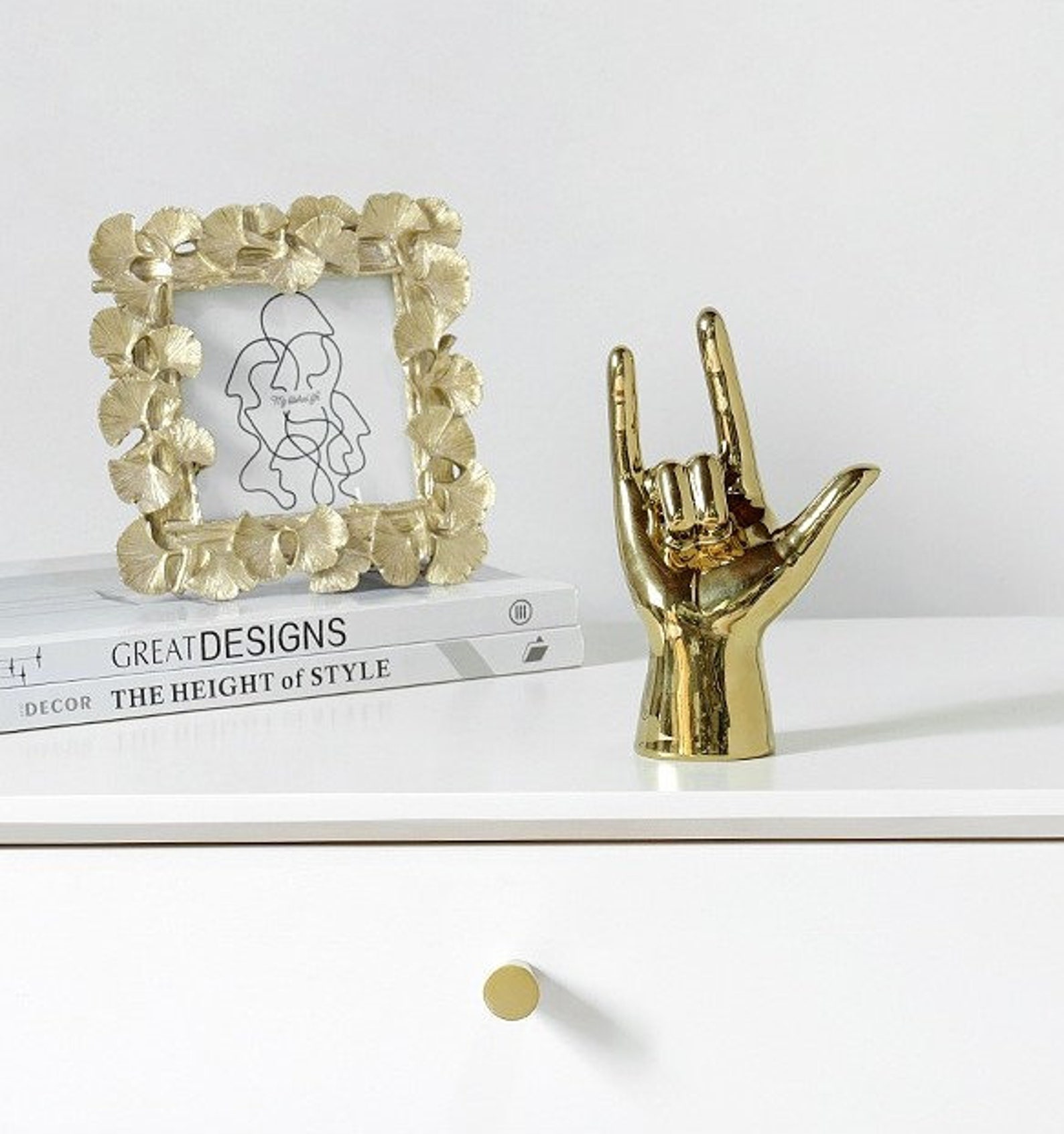 Gold Hand Statue Sculpture Gesture Finger Figurines Modern | Etsy