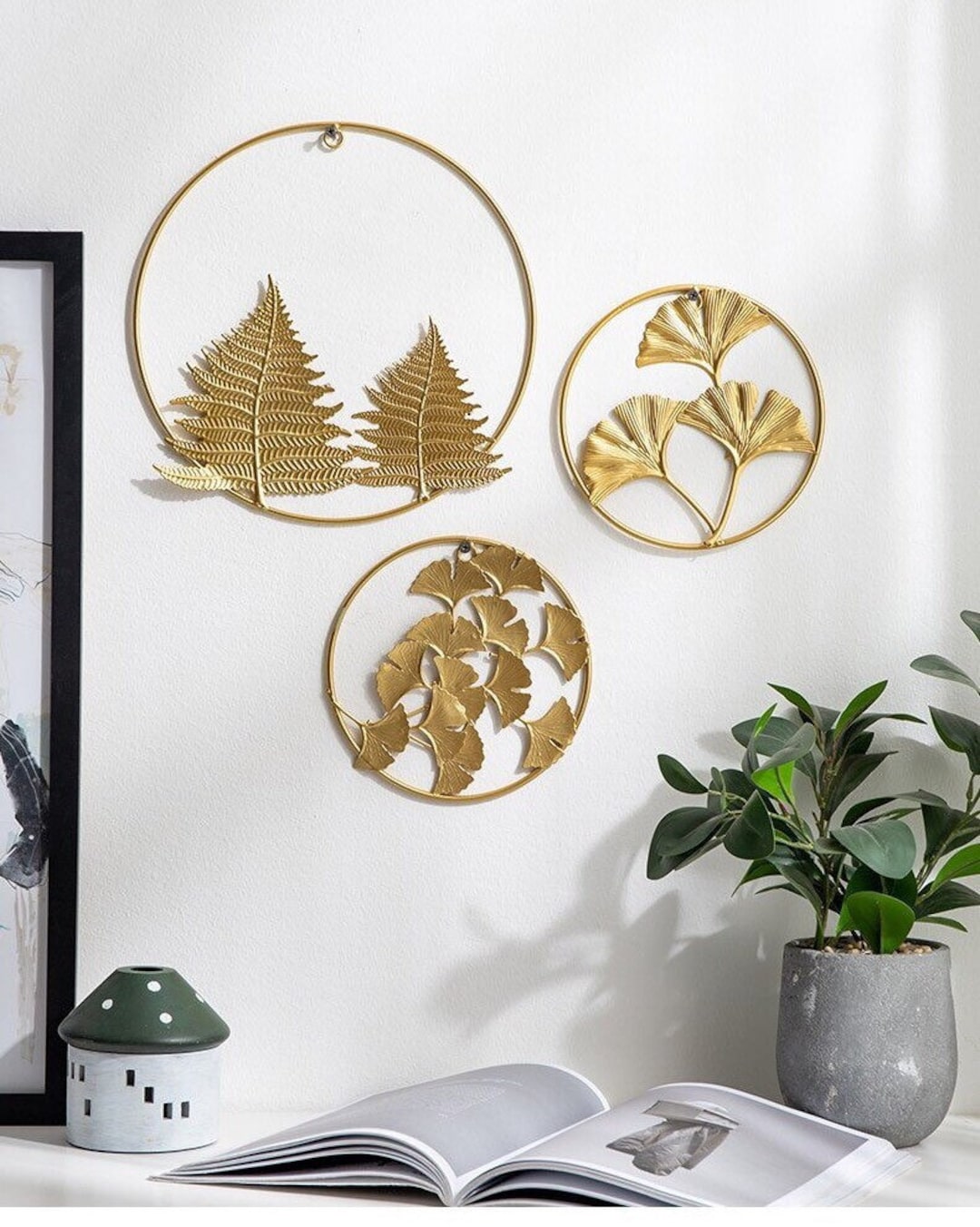 Nordic Gold Metal Iron Home Decoration Wall Decoration Ginkgo Leaf Iron ...