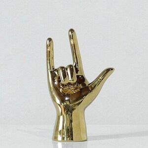 Gold Hand Statue Sculpture Gesture Finger Figurines Modern Plated ...