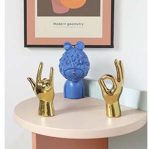 Gold Hand Statue Sculpture Gesture Finger Figurines Modern Plated ...
