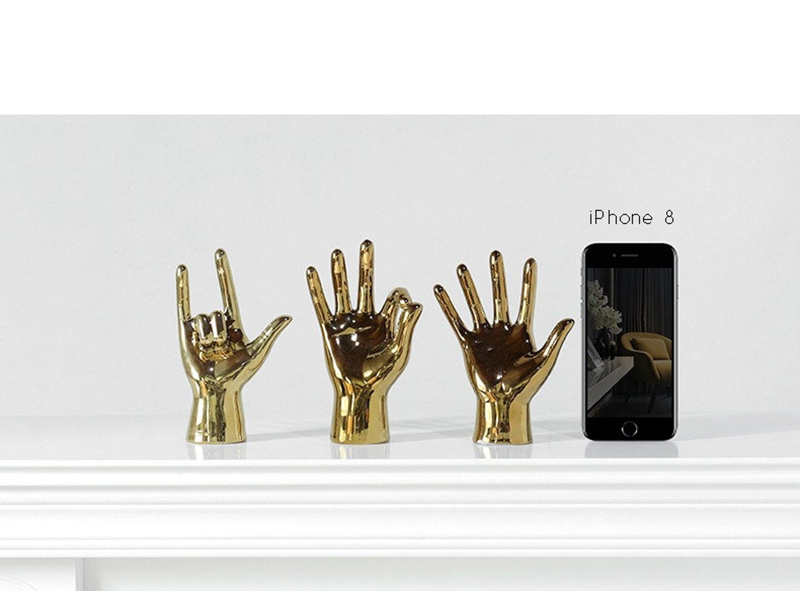 Gold Hand Statue Sculpture Gesture Finger Figurines Modern | Etsy