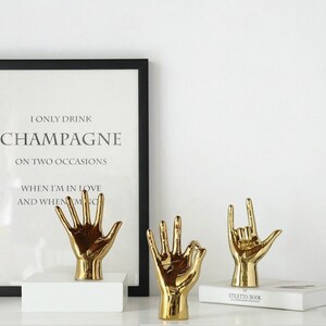 Gold Hand Statue Sculpture Gesture Finger Figurines Modern Plated ...