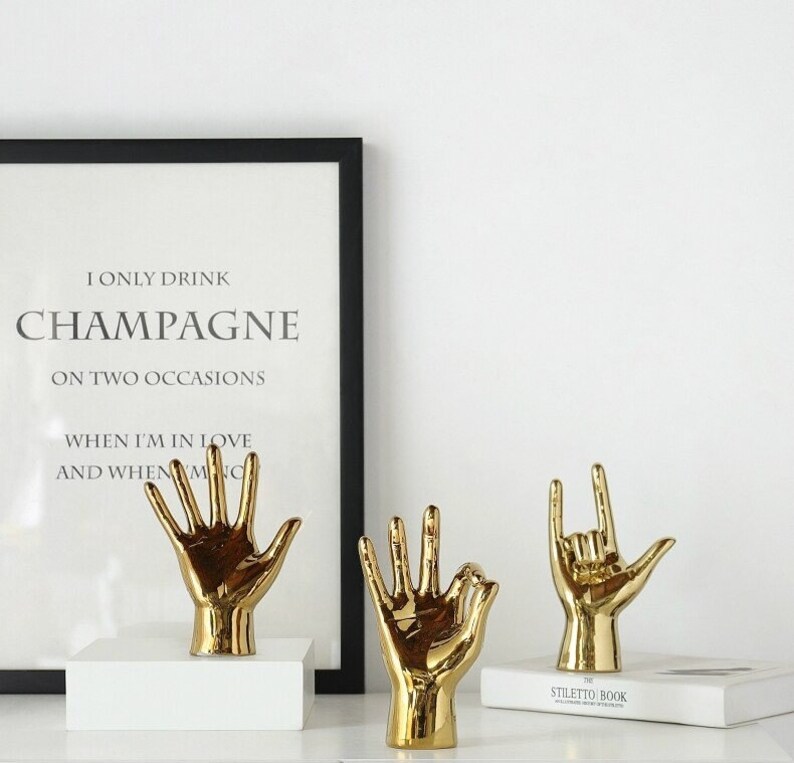 Gold Hand Statue Sculpture Gesture Finger Figurines Modern | Etsy