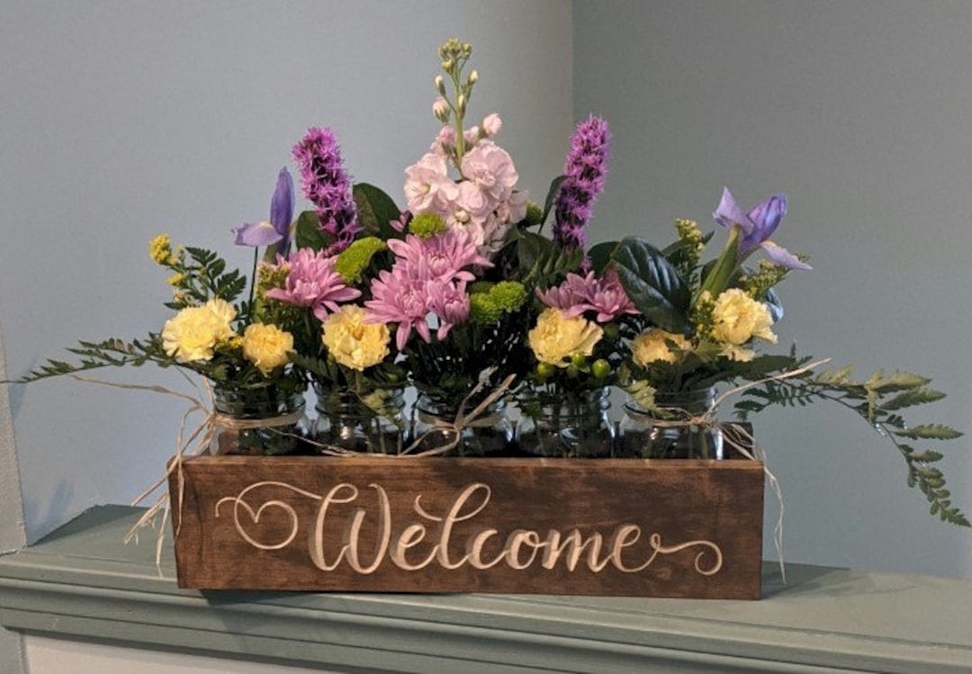 Welcome Oak Flower Box With 5 Pint Jars "free Shipping" - Etsy