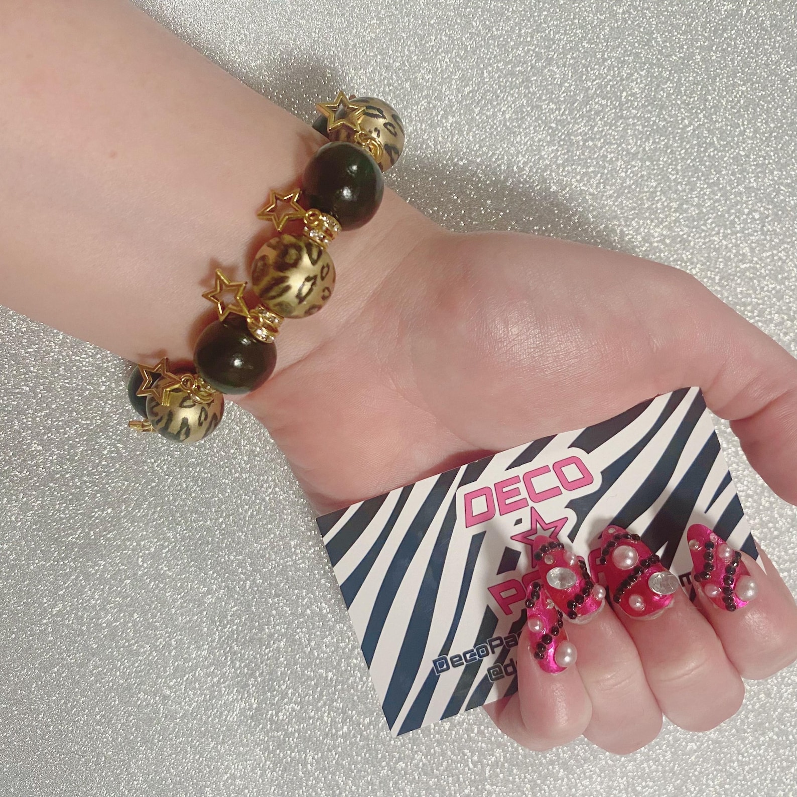 Tsuyome Gyaru Black and Gold Leopard Star Rhinestone Bracelet - Etsy