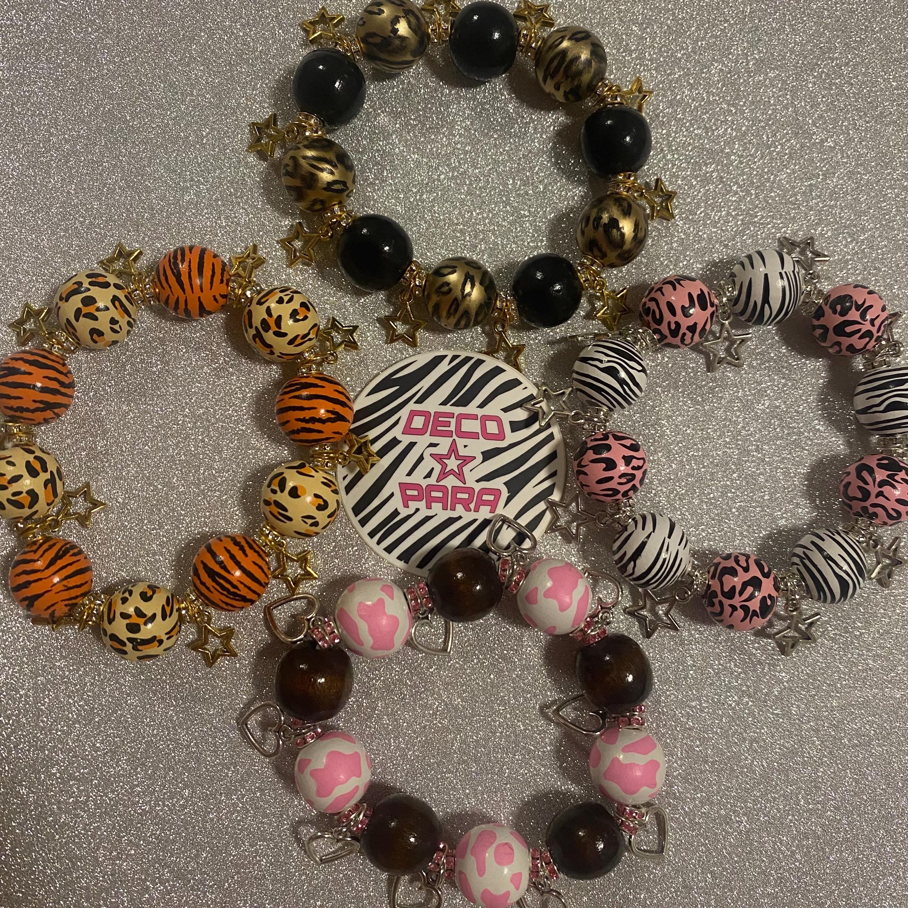 Tsuyome Gyaru Black and Gold Leopard Star Rhinestone Bracelet - Etsy