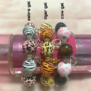 Gyaru Animal Print Beaded Rhinestone and Stars Bracelet Pink Leopard ...