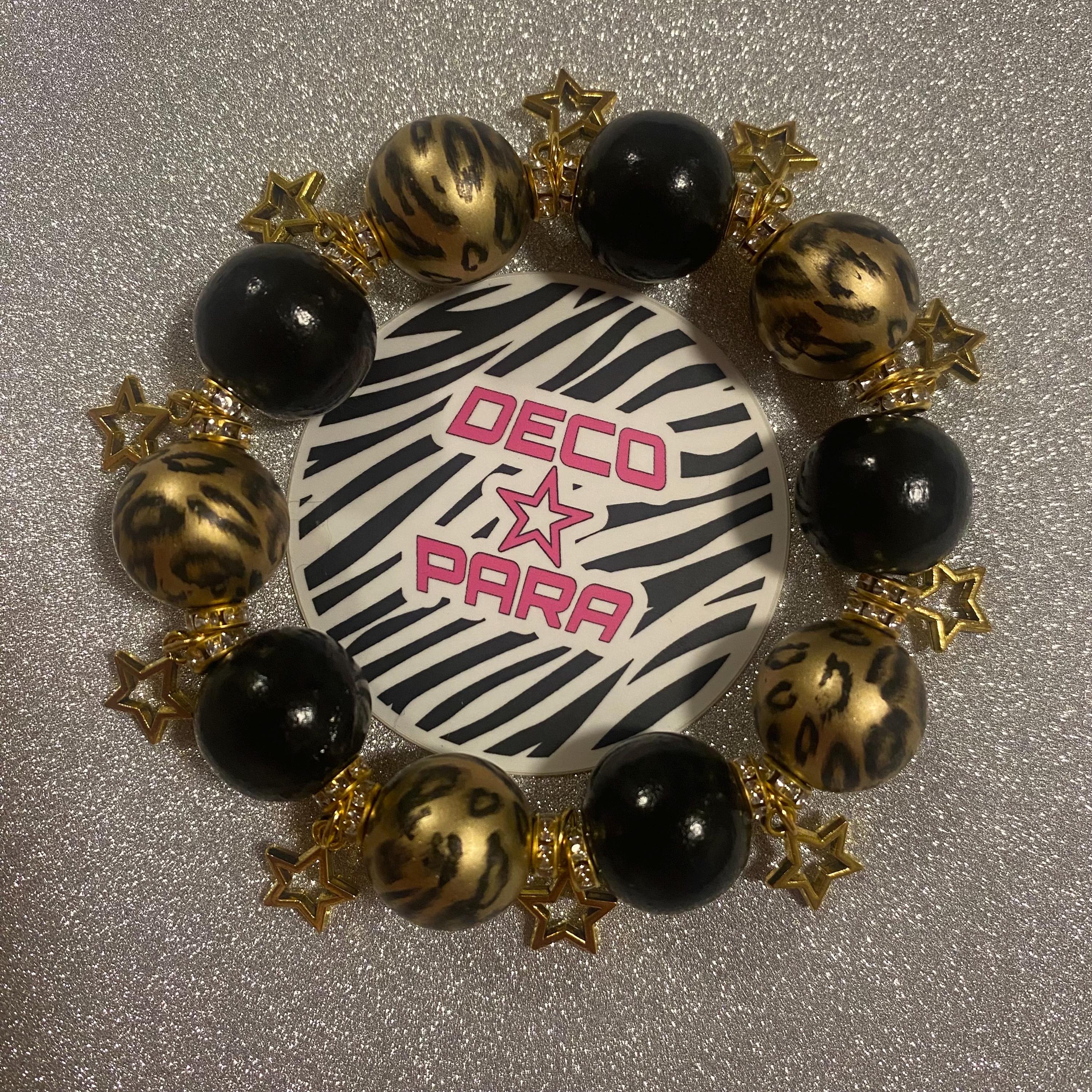 Tsuyome Gyaru Black and Gold Leopard Star Rhinestone Bracelet - Etsy