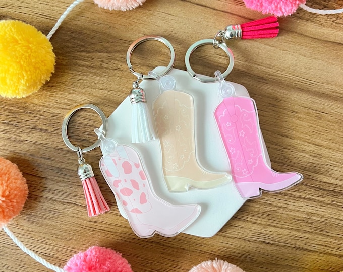 Pink Cowgirl Boot Keychain Cow Print Cowgirl Boot Keychain With Tassel ...