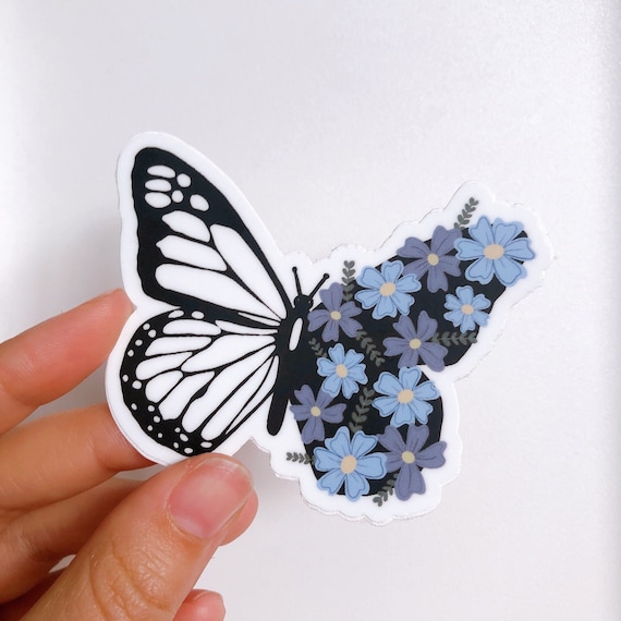 Blue Flower Butterfly Sticker Floral Sticker Butterfly - Etsy