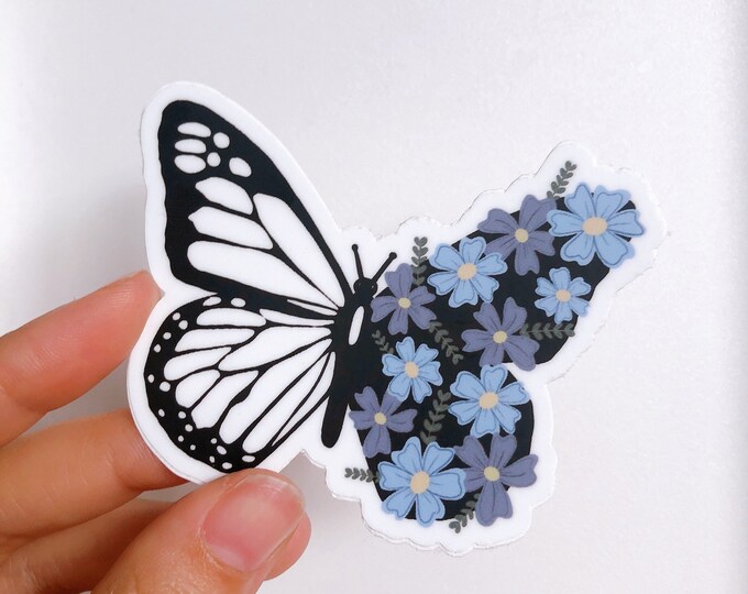 Blue Flower Butterfly Sticker Floral Sticker Butterfly Sticker vinyl ...