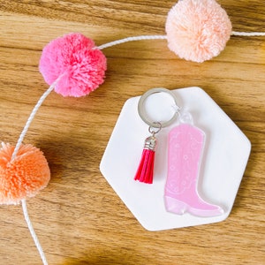 Pink Cowgirl Boot Keychain | Cow Print Cowgirl Boot Keychain With ...