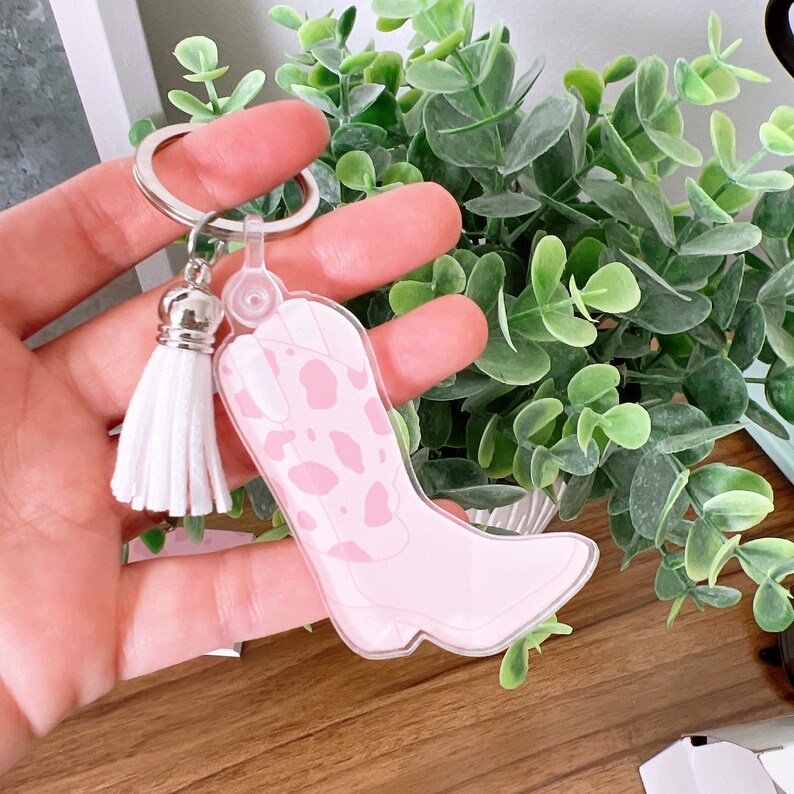 Pink Cowgirl Boot Keychain Cow Print Cowgirl Boot Keychain - Etsy