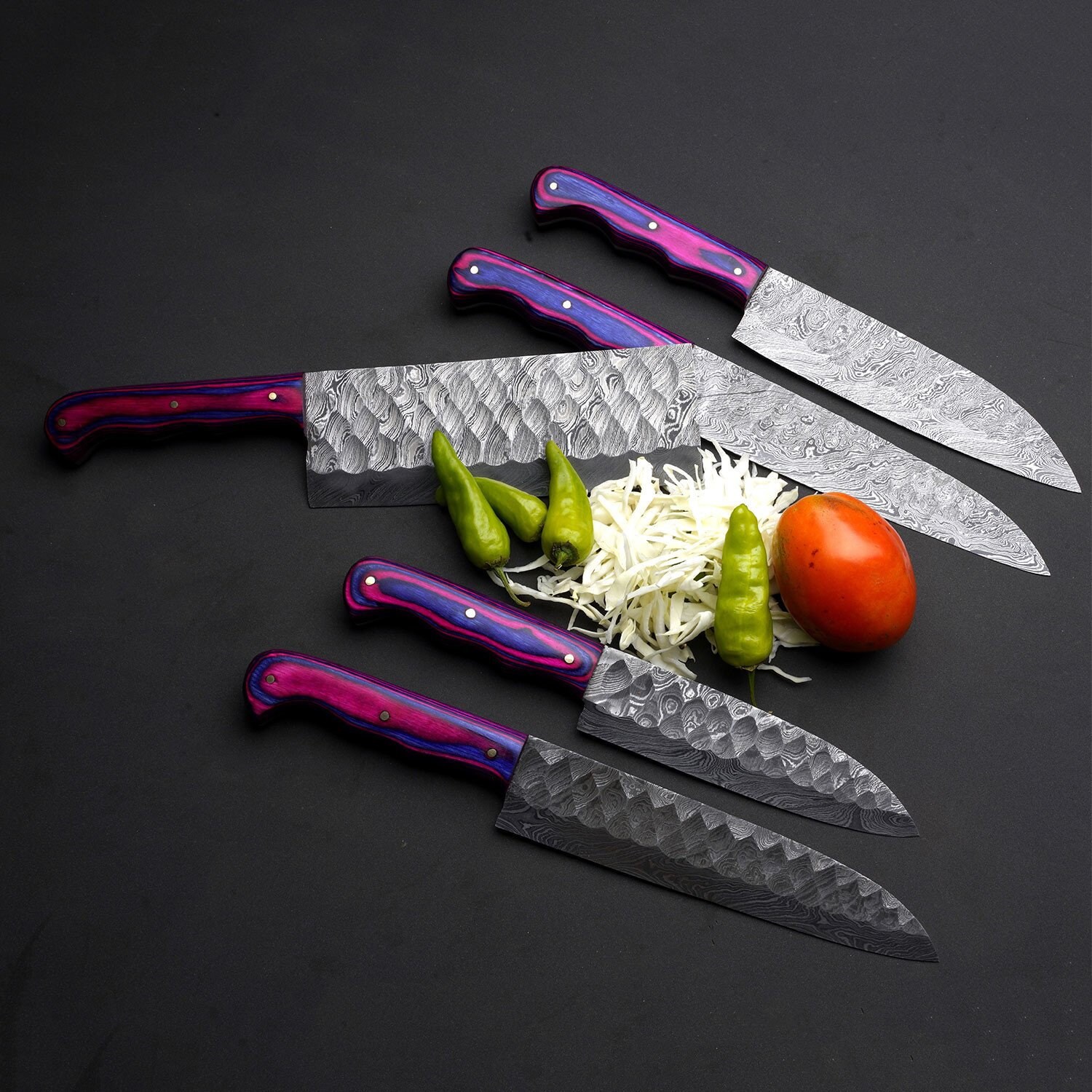 Beautiful Chef Knives Set Handmade Damascus Steel Set of 5 Knives ...