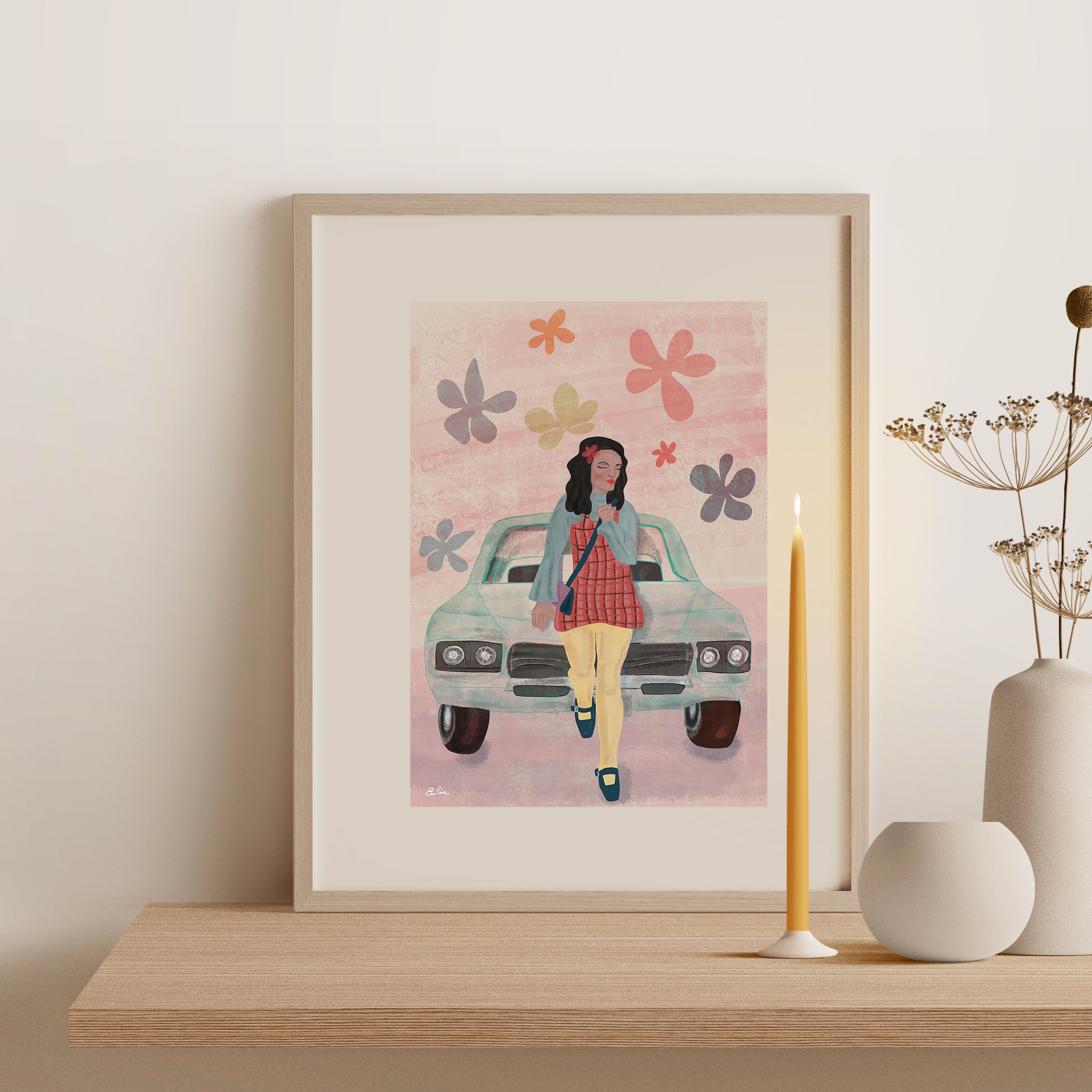 Vintage Girl Poster Girl With Car Poster 60s Home Decor - Etsy