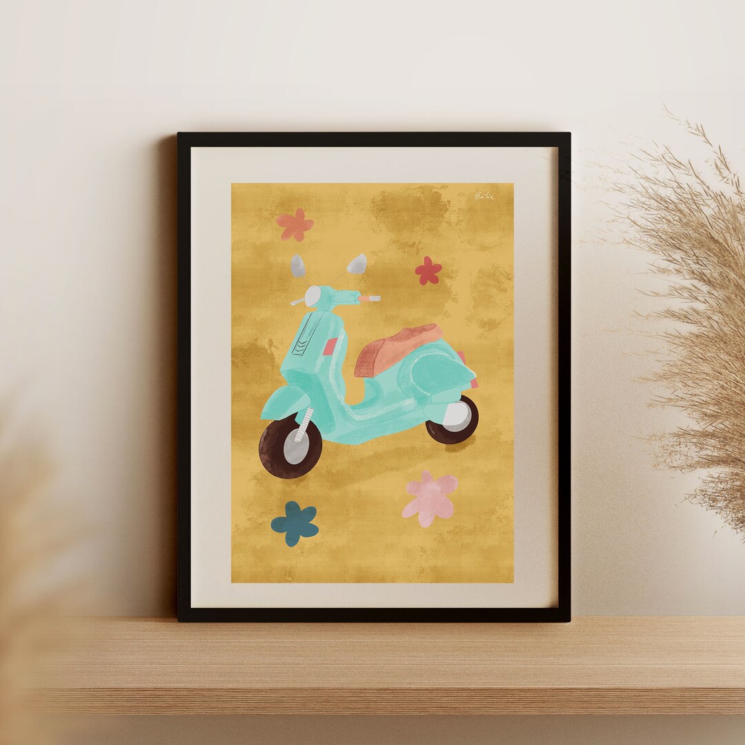 Vespa Poster Motorcycle Wall Art Indie Room Decor Colorful - Etsy