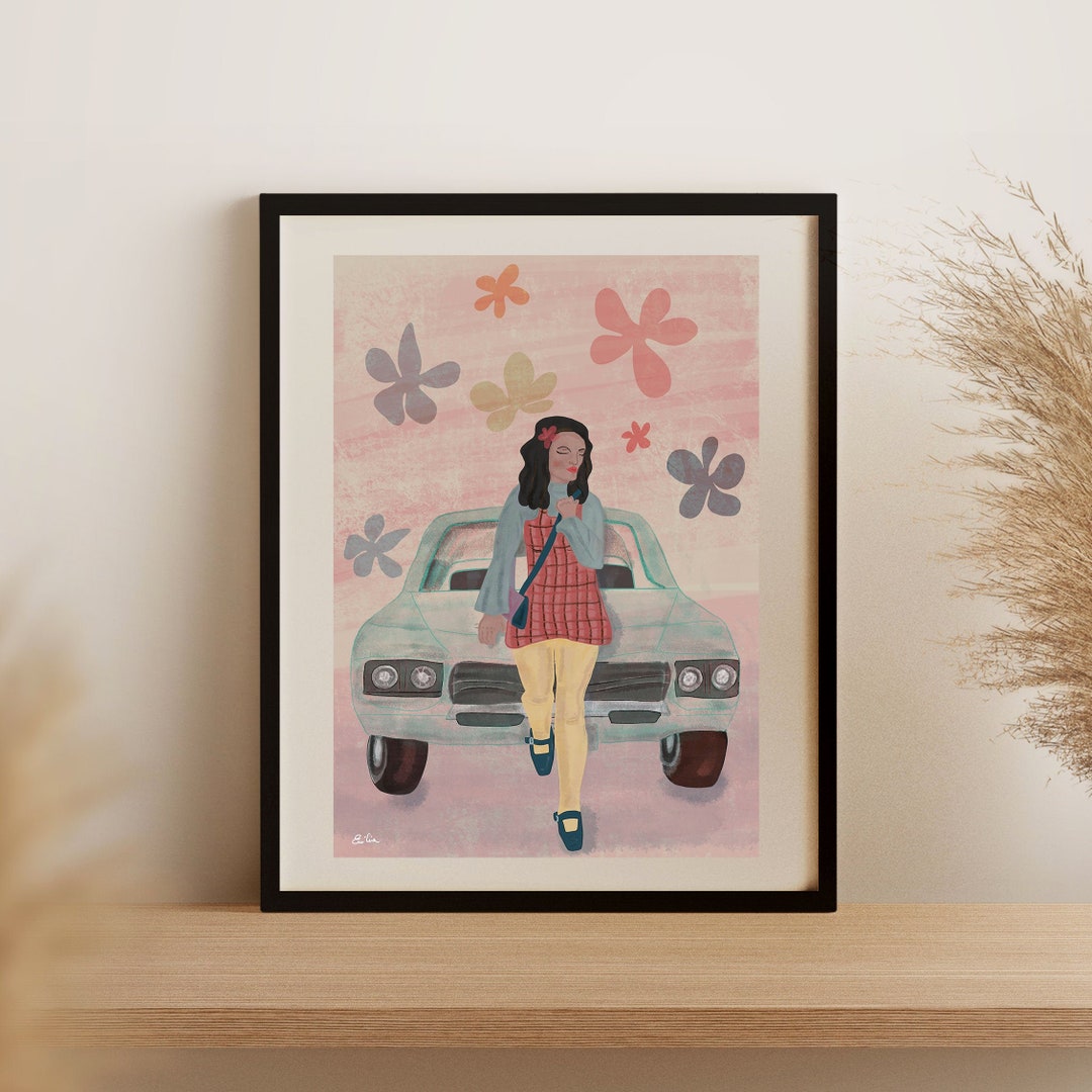 Vintage Girl Poster, Girl With Car Poster, 60s Home Decor, Gifts for ...