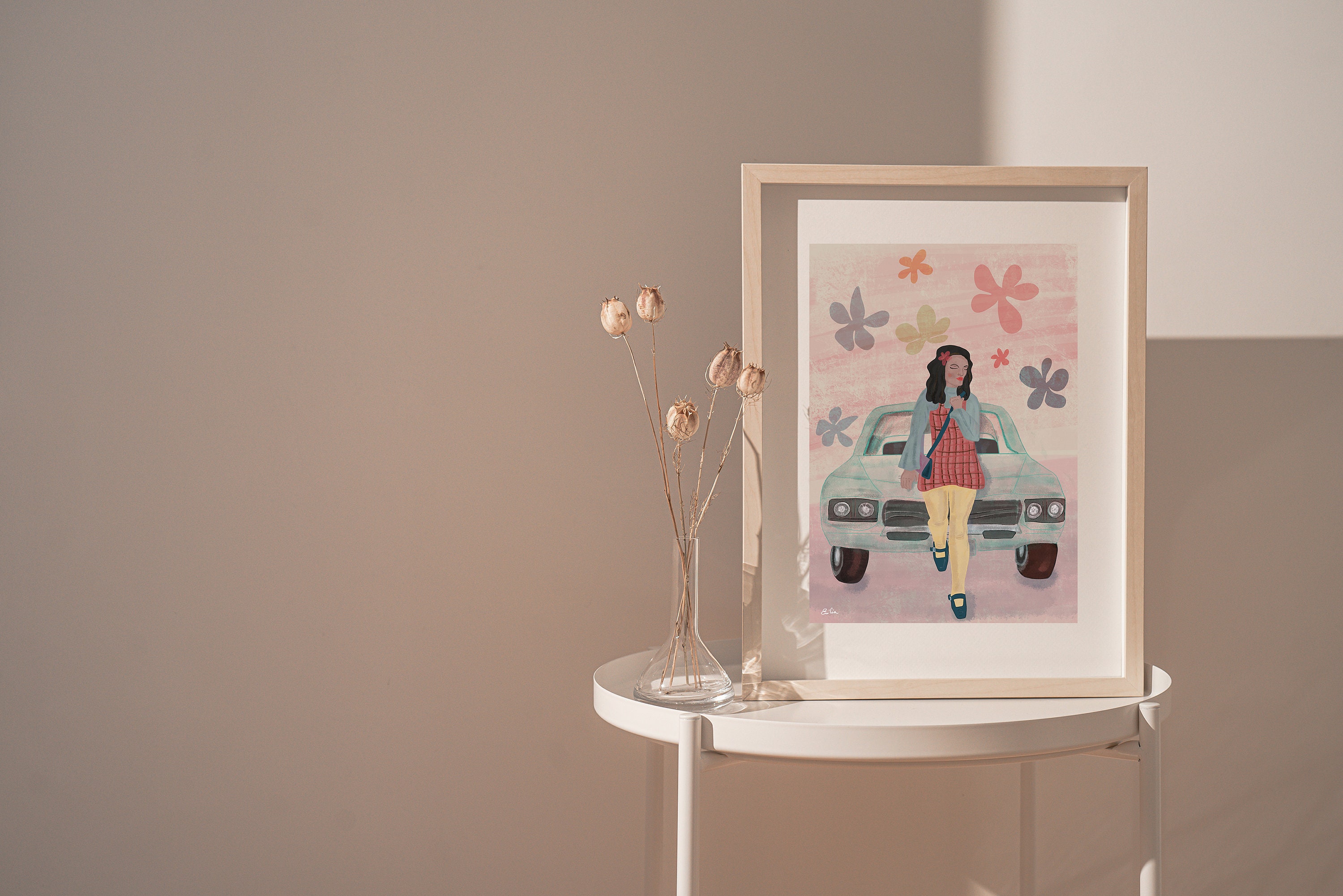 Vintage Girl Poster Girl With Car Poster 60s Home Decor - Etsy