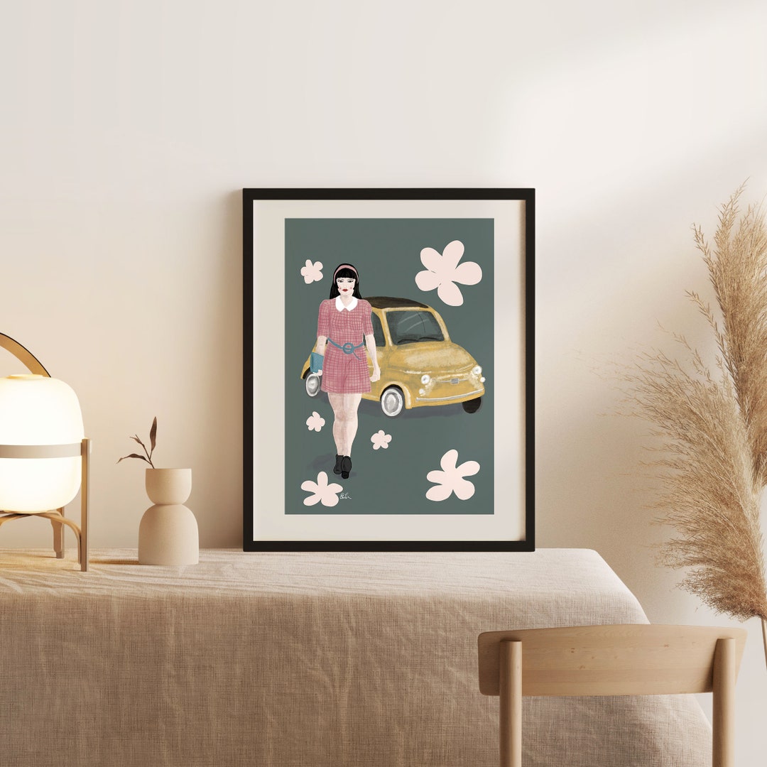 Retro Style Prints, Girl With 60s Mod Dress Print, Fiat 500 Vintage ...