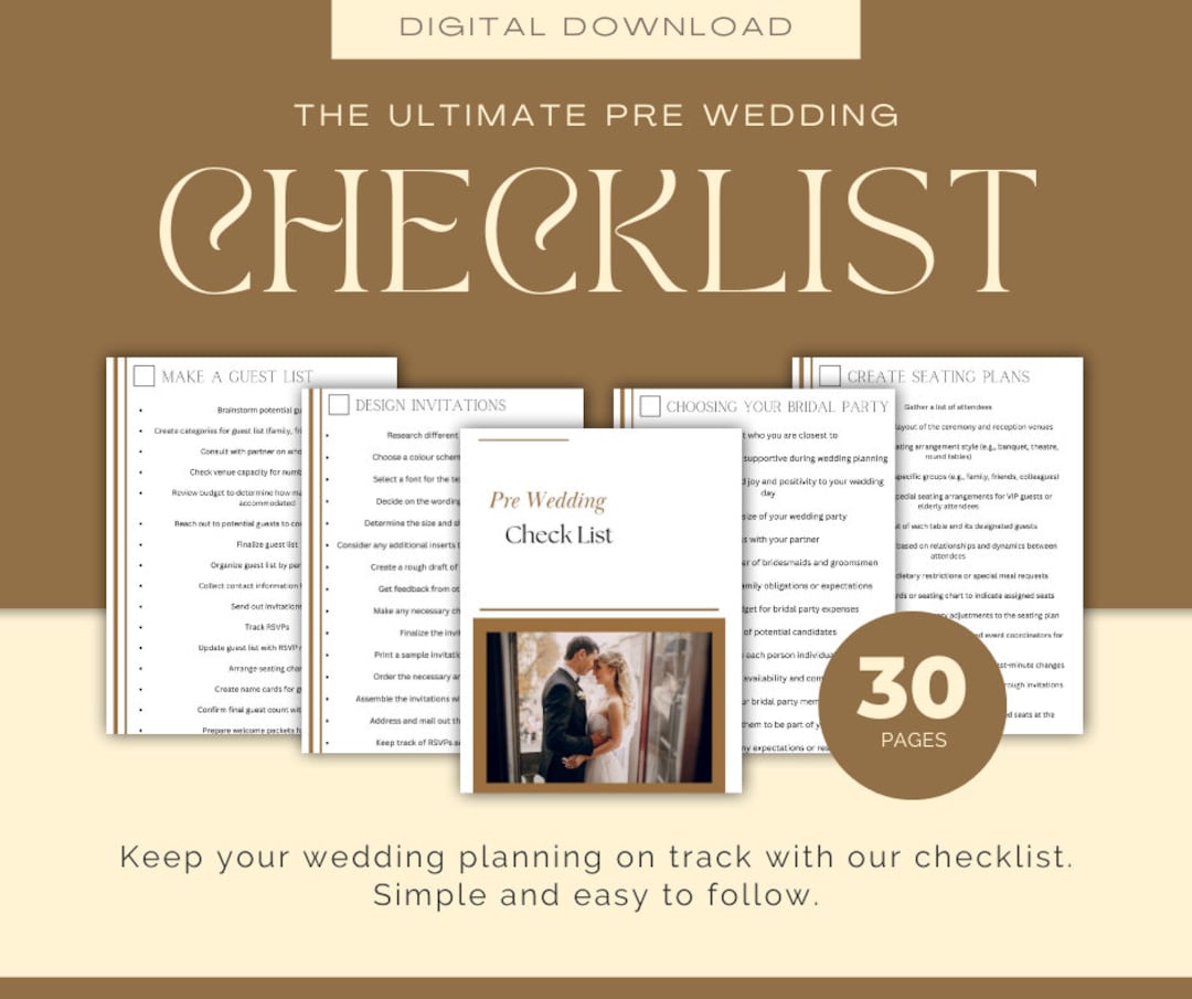 Wedding Checklist/guidebook Printable Template With 30 Pages - Etsy