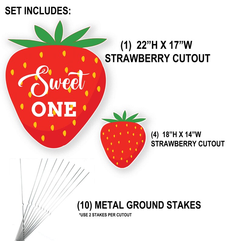 5pc Sweet One Strawberry Yard Sign Cutout | Sweet One 1st Birthday Yard ...