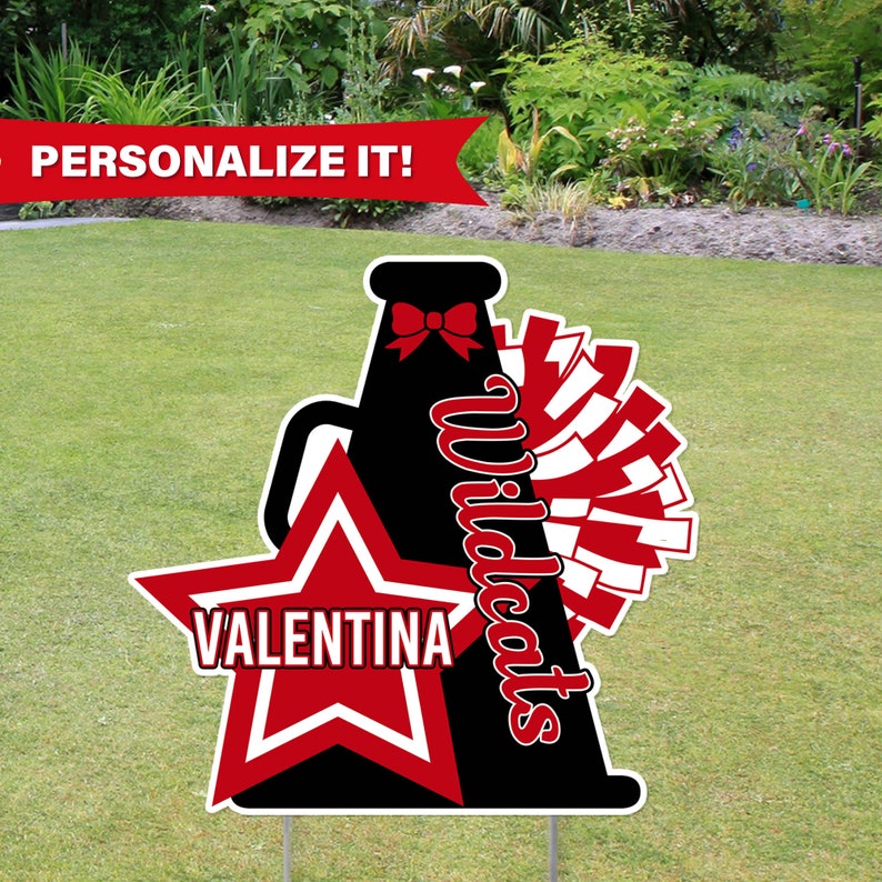 Personalized Cheer Yard Sign | Custom Megaphone Cheerleader Yard Sign W ...