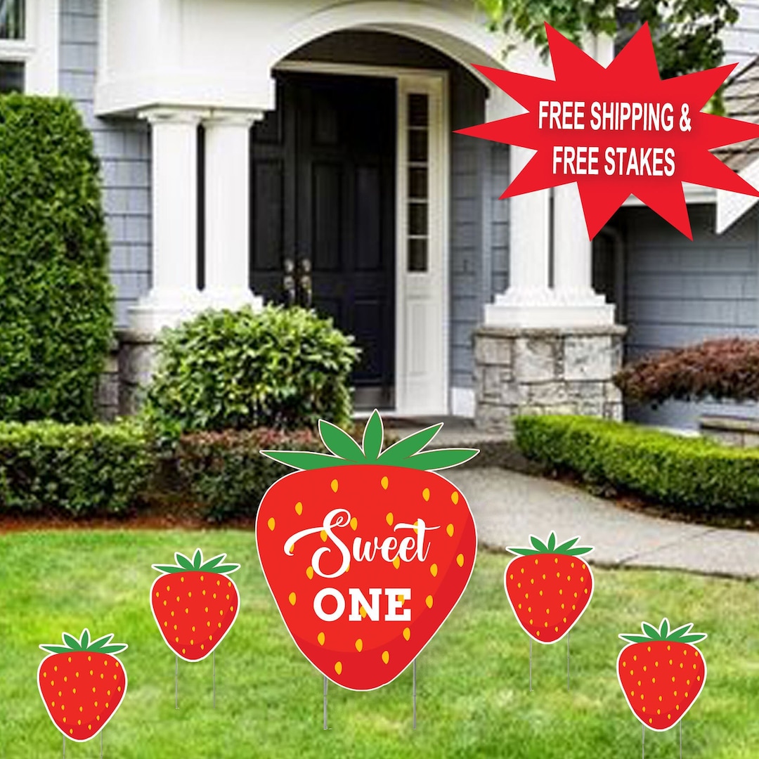 5pc Sweet One Strawberry Yard Sign Cutout | Sweet One 1st Birthday Yard ...