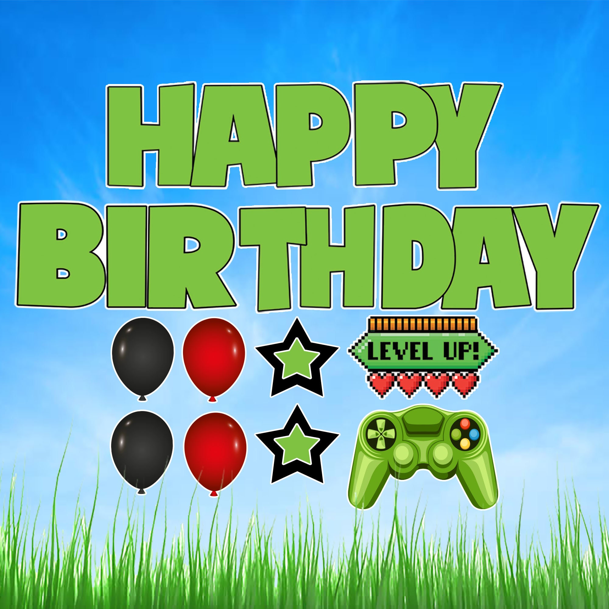 Gamer Happy Birthday Yard Card Set, Video Game Party Yard Sign Kit ...