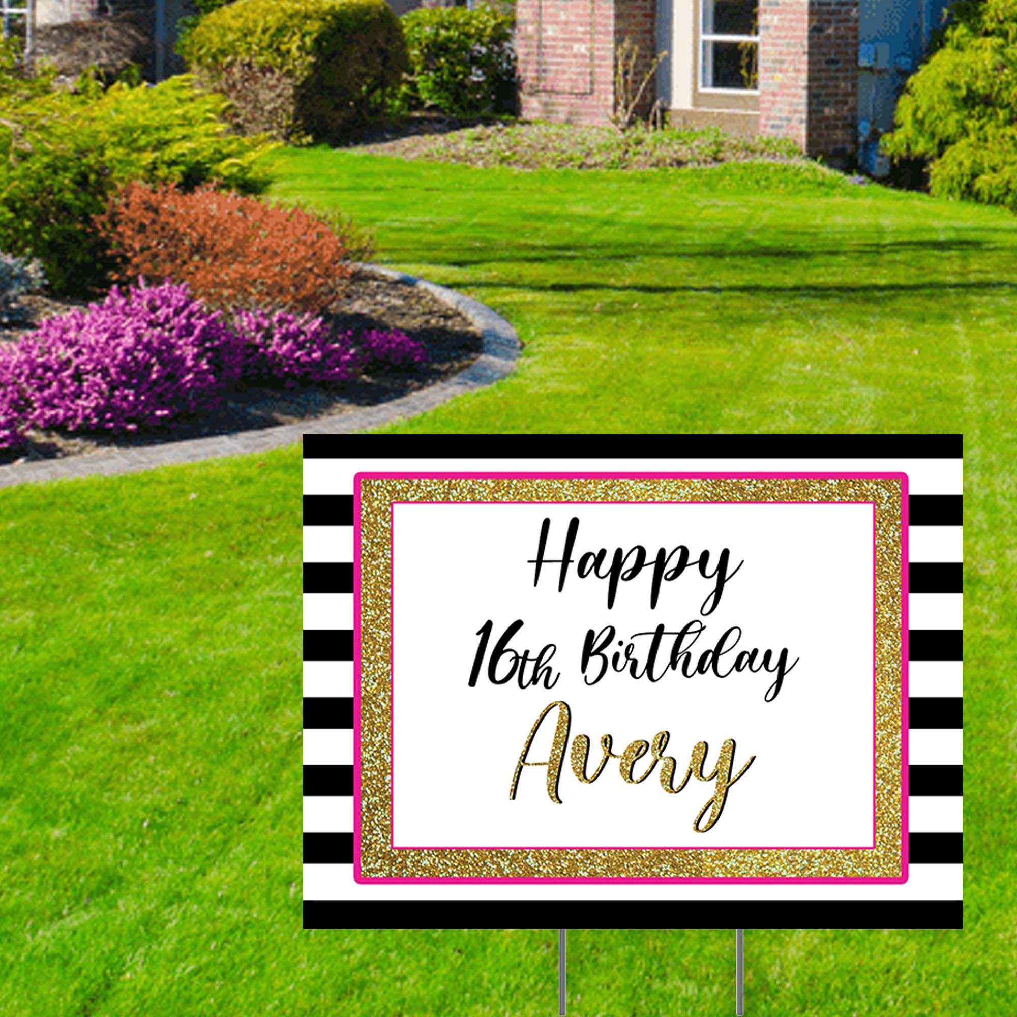 Black and White 16th Birthday Personalized Yard Sign, Happy Sweet 16 ...