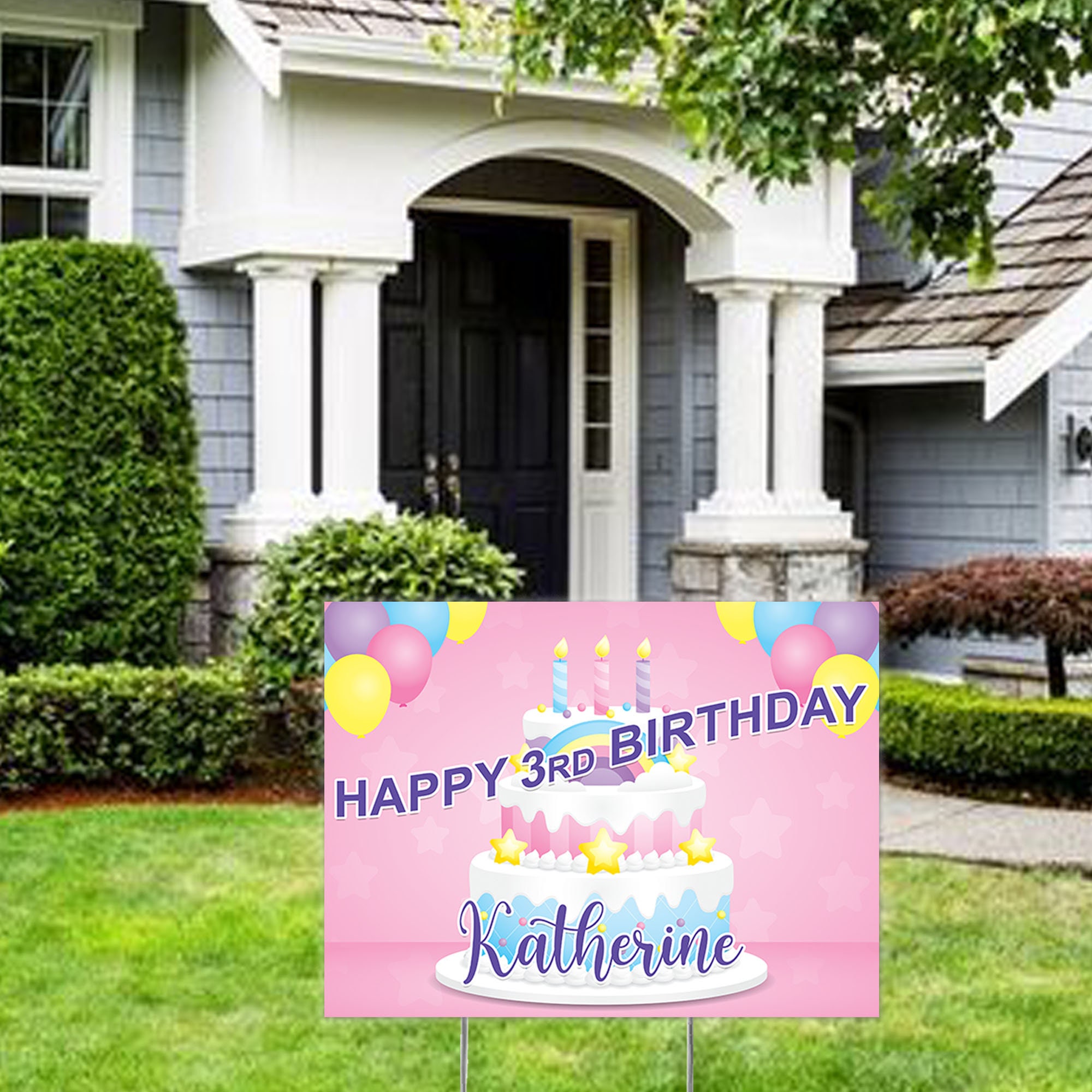 Pink Birthday Cake Personalized Yard Sign | Kawaii Birthday Yard Sign ...