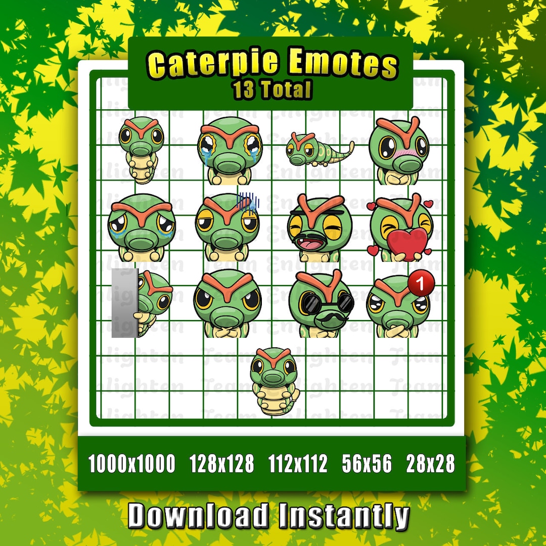 13 Adorable Caterpie Pokemon Caterpillar Emotes Pack for Twitch and ...