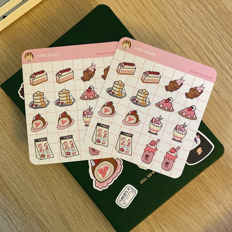 Cute Pink Kawaii Sweets Sticker Sheet Adorable Strawberry - Etsy