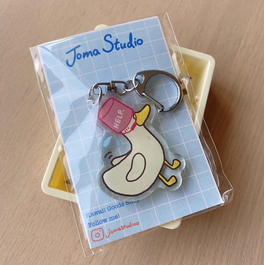 Kawaii "help." Bucket Hat Ducky in the Park Acrylic Keychain | Cute ...