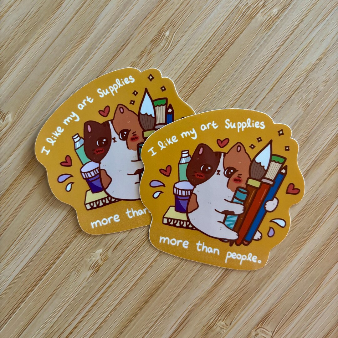 Lindo adhesivo de gato Mochi "Art supplies over People" / Kawaii ...