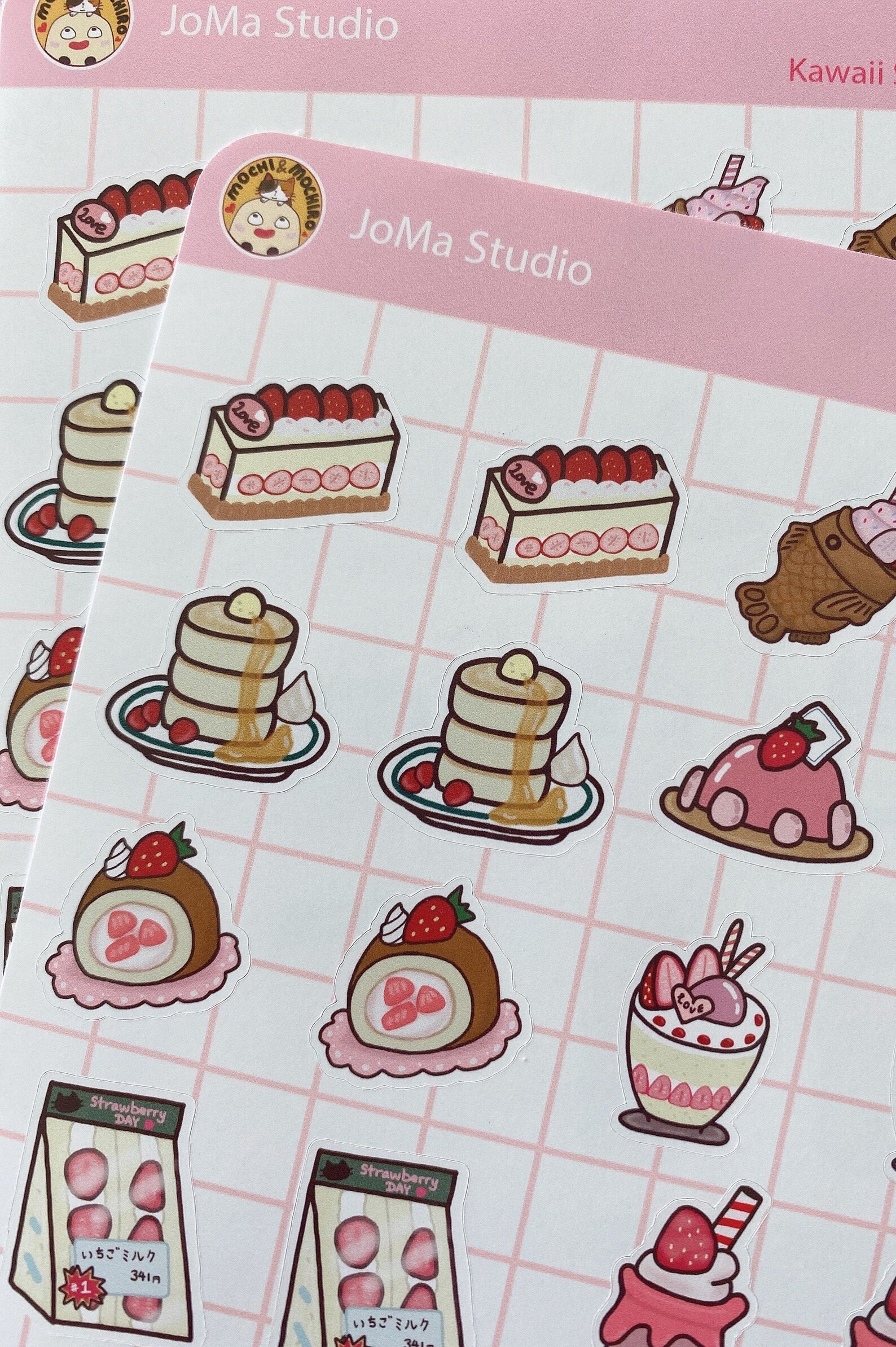 Cute Pink Kawaii Sweets Sticker Sheet Adorable Strawberry - Etsy