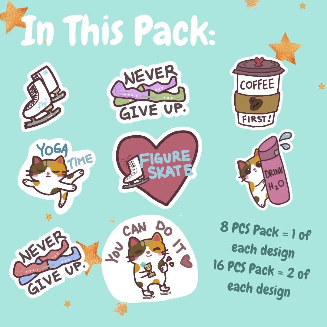 Cute Figure Skate Stickers Pack | Handmade Die Cut Laptop, Bujo, Cat ...