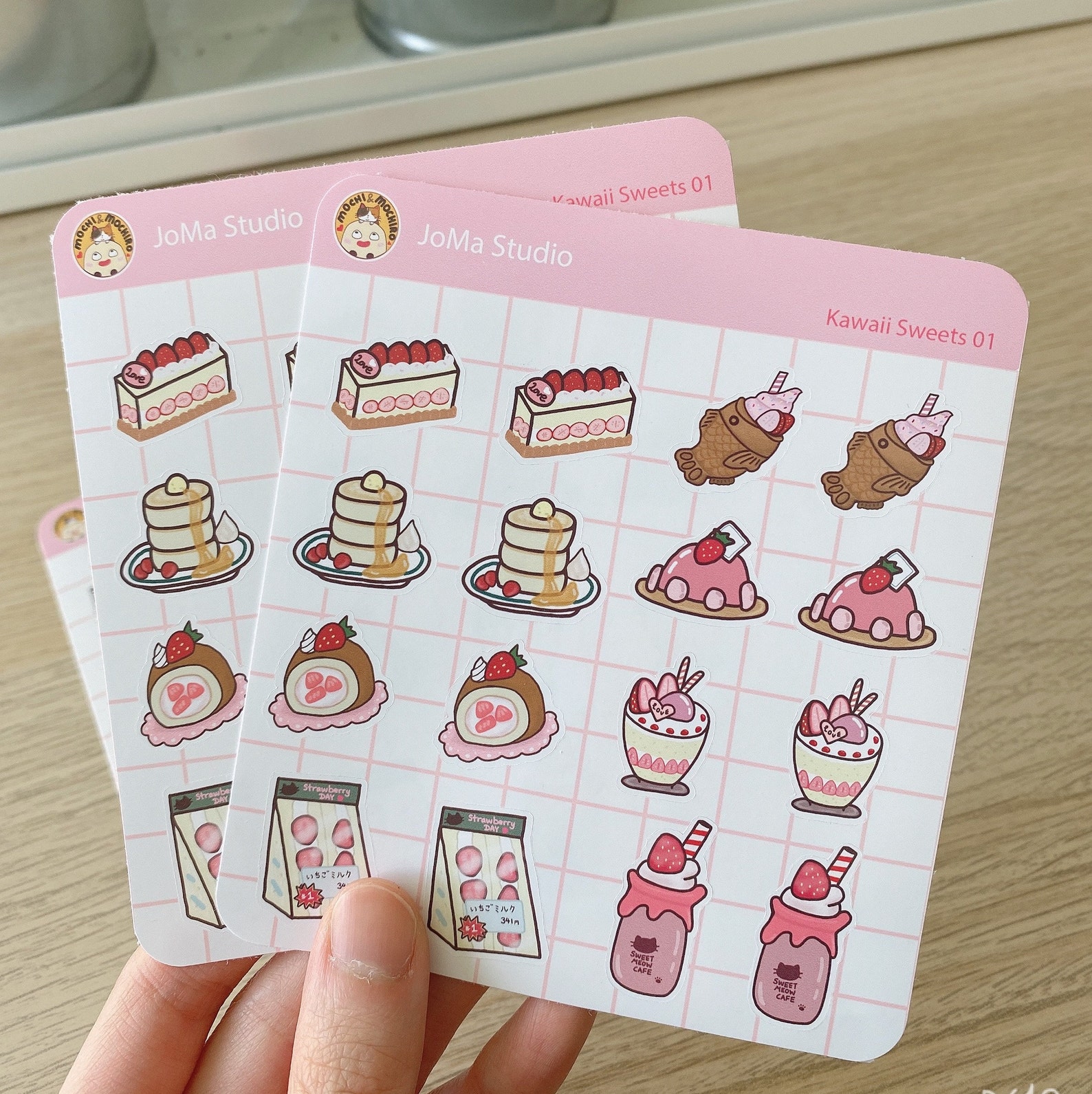 Cute Pink Kawaii Sweets Sticker Sheet Adorable Strawberry - Etsy