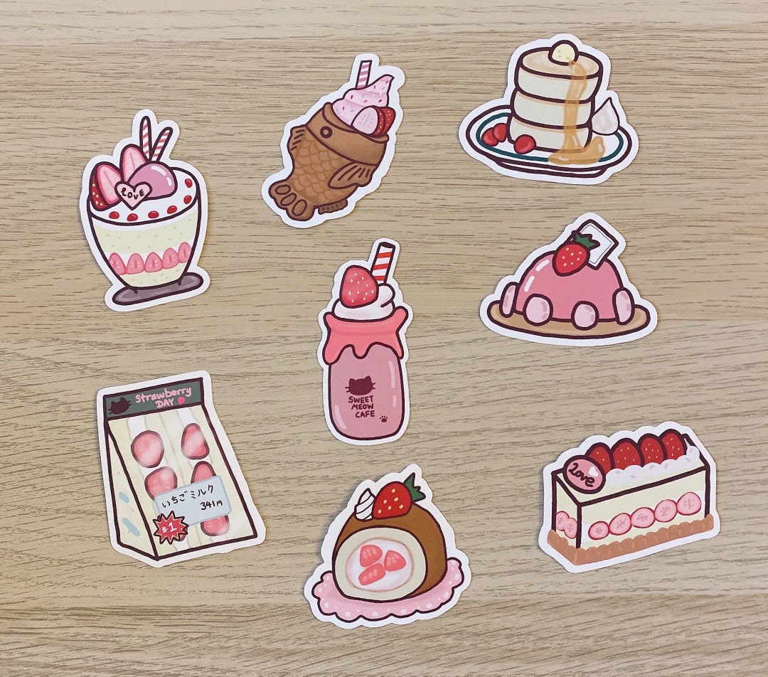 Kawaii Sweets Stickers Cute Stickers, Pink Handmade Die Cut Stickers ...