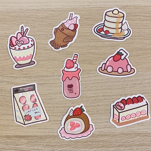 Cute Pink Kawaii Sweets Sticker Sheet Adorable Strawberry | Etsy